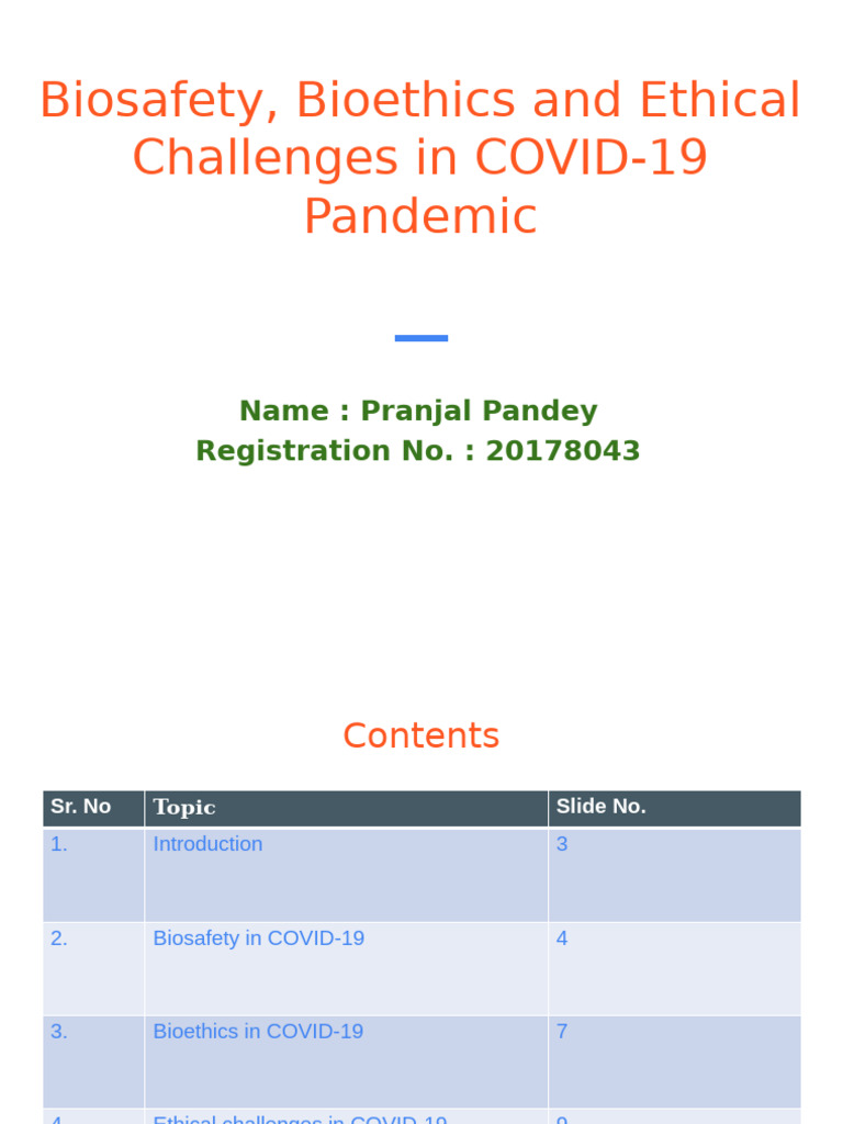 Biosafety, Bioethics and Ethical Challenges in COVID-19 | PDF ...