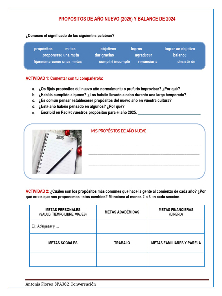 Propósitos para El Año Nuevo - 2024 - 25 | PDF