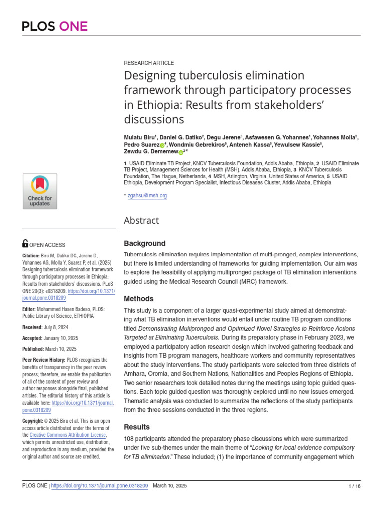 Designing Tuberculosis Elimination Framework Through Participatory ...