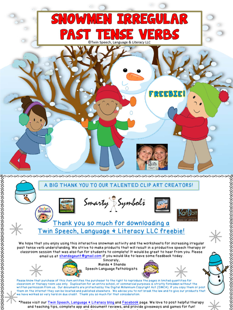Snowman Activity for Past Tense Verbs | PDF | Verb | Linguistics
