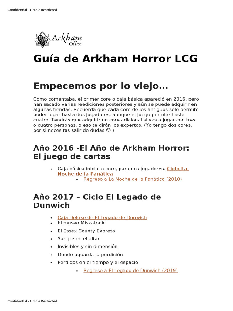Guía de Expansiones de Arkham Horror LCG | PDF