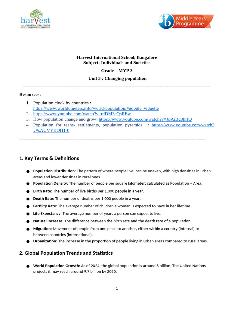 MYP 3: Changing Population Trends | PDF | Birth Rate | Population Growth