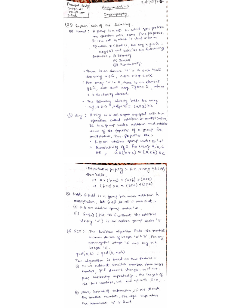 Assignment 1 Cryptography Pranjal Pandey | PDF