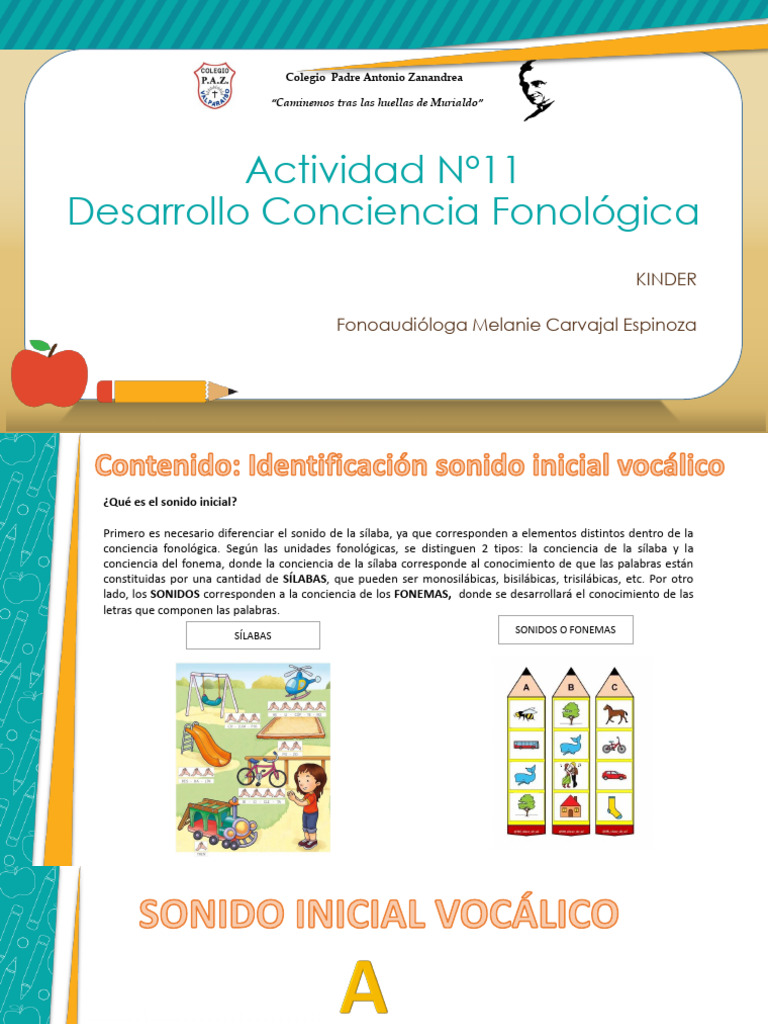 Conciencia Fonológica: Sonido Inicial A | PDF | Sílaba | Vocal