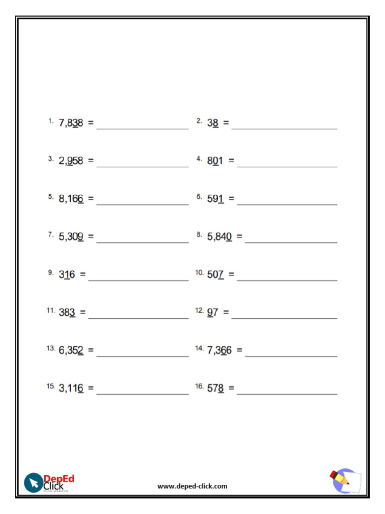 Grade 3 Activity Sheet Place Value | PDF