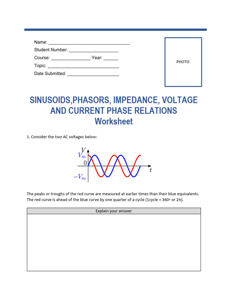 WKS No.3m - SINUSOIDS, PHASORS, AND IMPEDANCE | PDF | Electrical Impedance | Telecommunications ...
