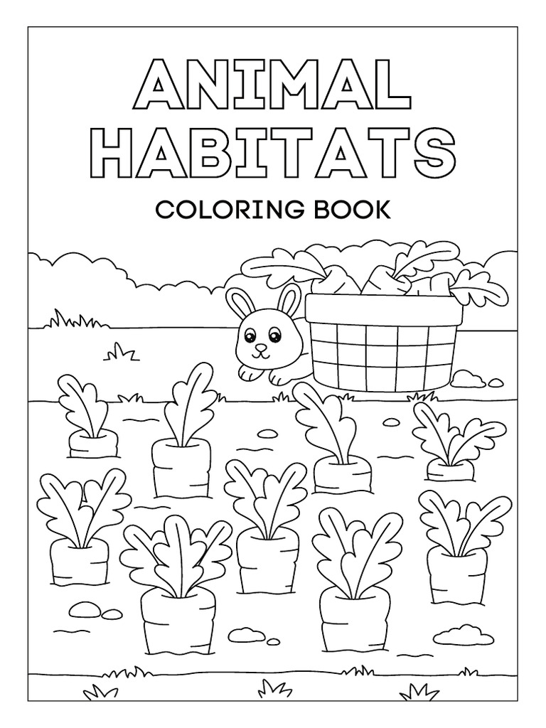 Animal Habitats Coloring Booklet in Grayscale Illustrative Style | PDF