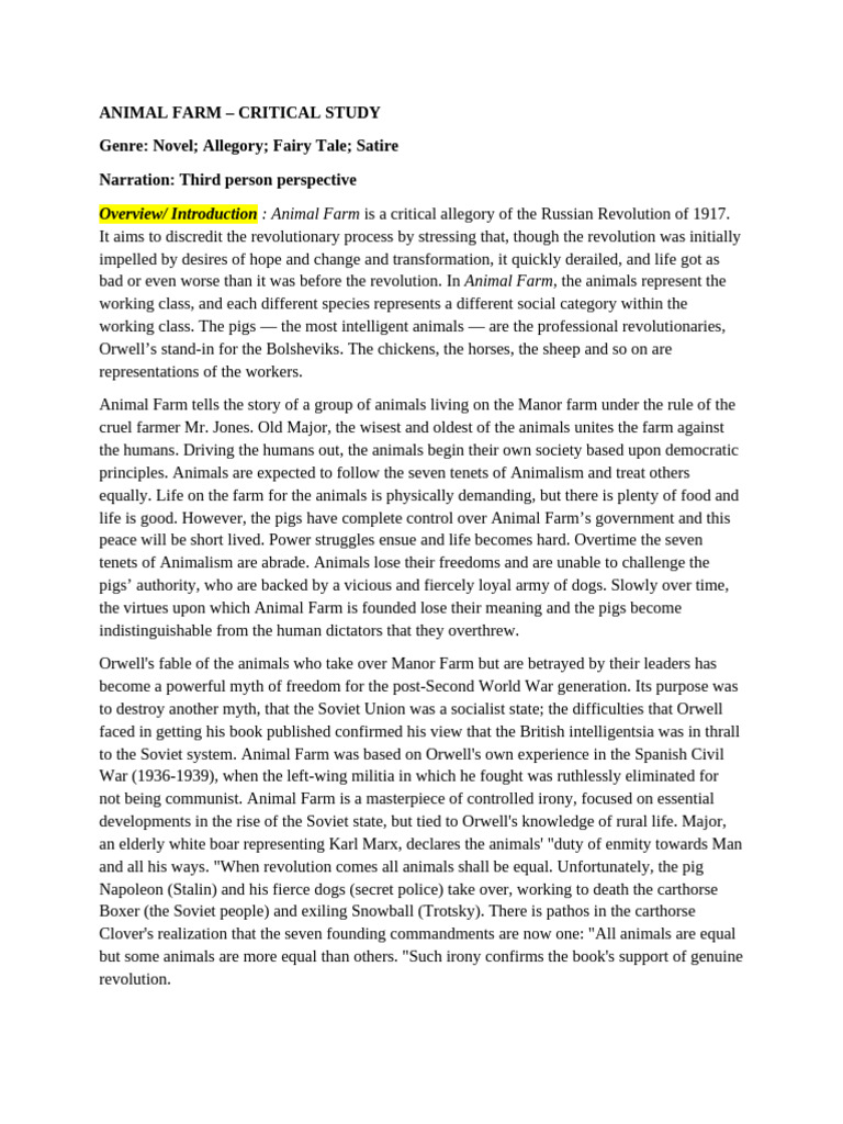 Animal Farm - Critical Study | PDF | Joseph Stalin