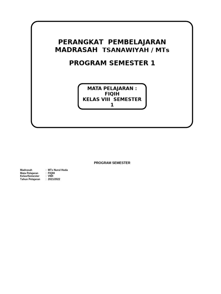 Program Semester Fiqih Viii - 1 & 2 | PDF