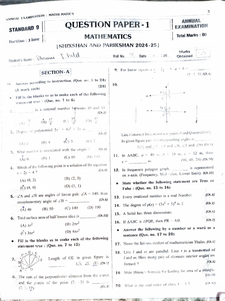 Maths Vraj Question Paper | PDF | Area | Circle