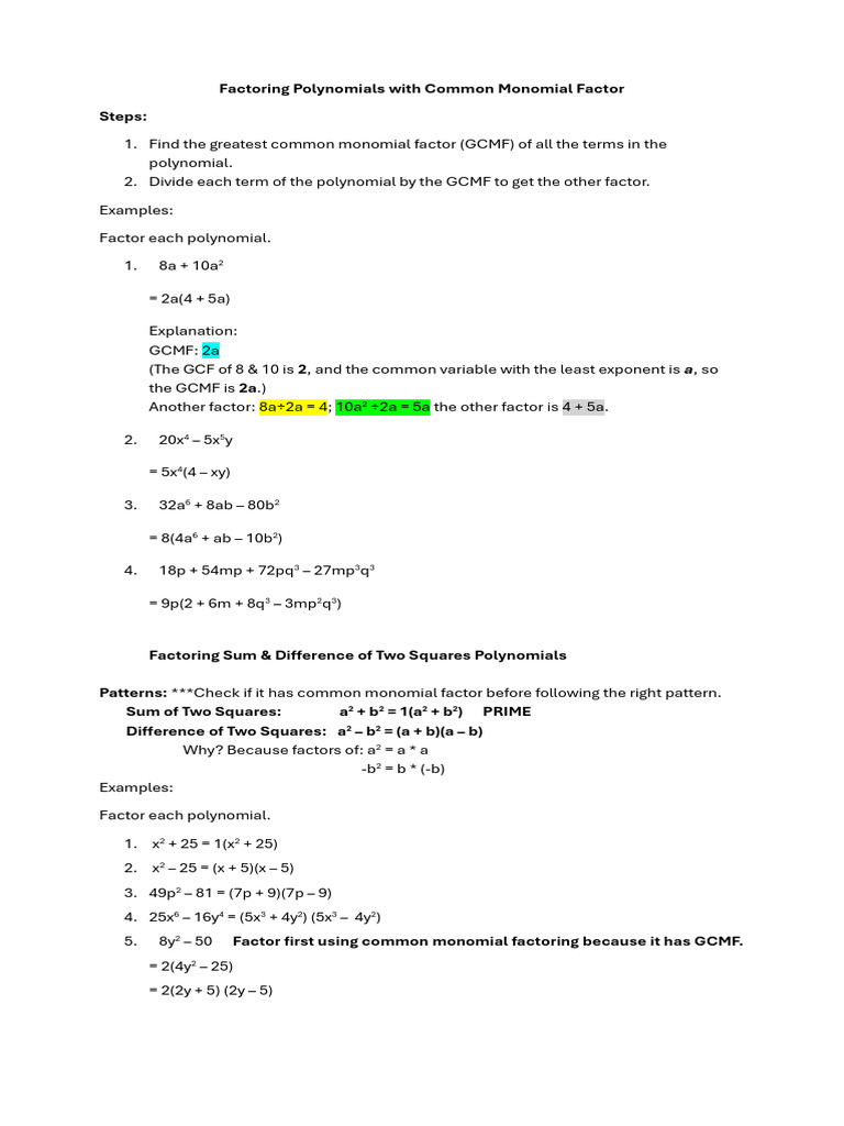 Quarter 1 FACTORING POLYNOMIALS | PDF | Factorization | Arithmetic