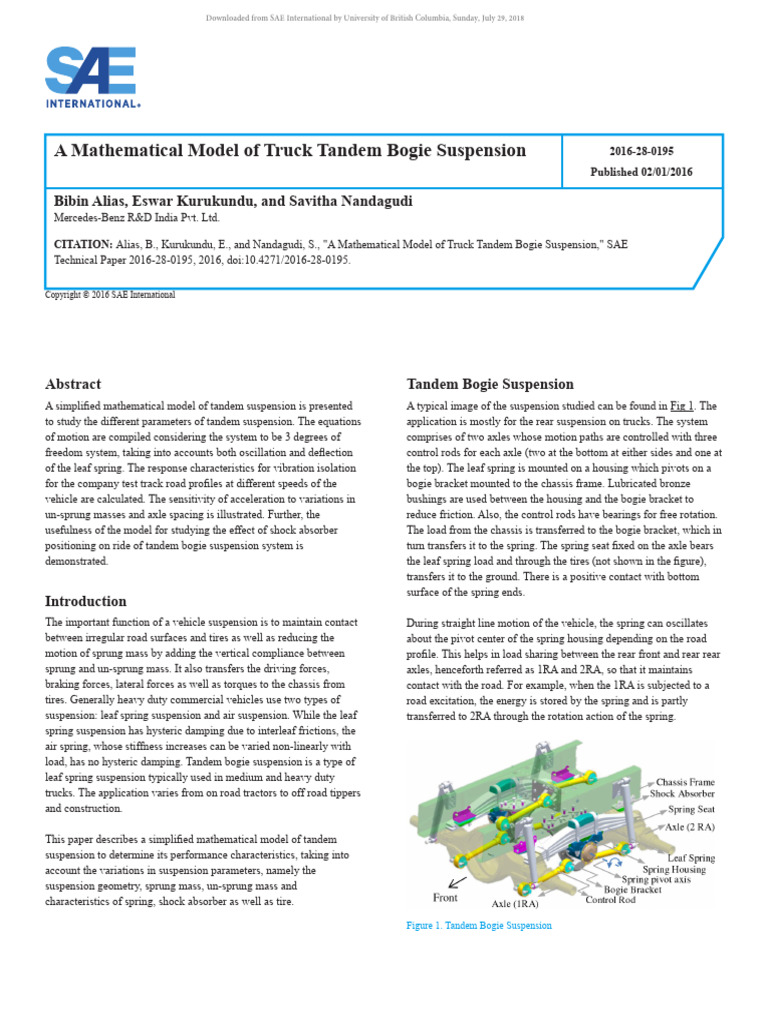 A Mathematical Model of Truck Tandem Bogie Suspension | PDF | Axle | Friction