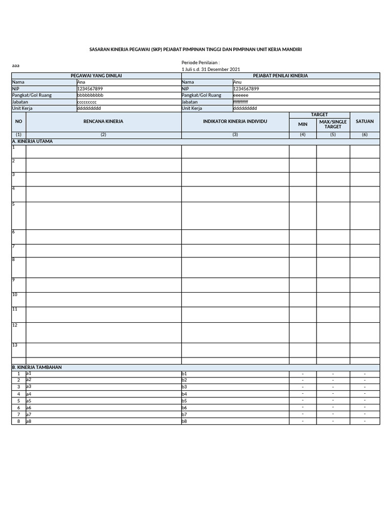 Format Skp Terbaru 2021 Permenpanrb No 6 2021 Pdf
