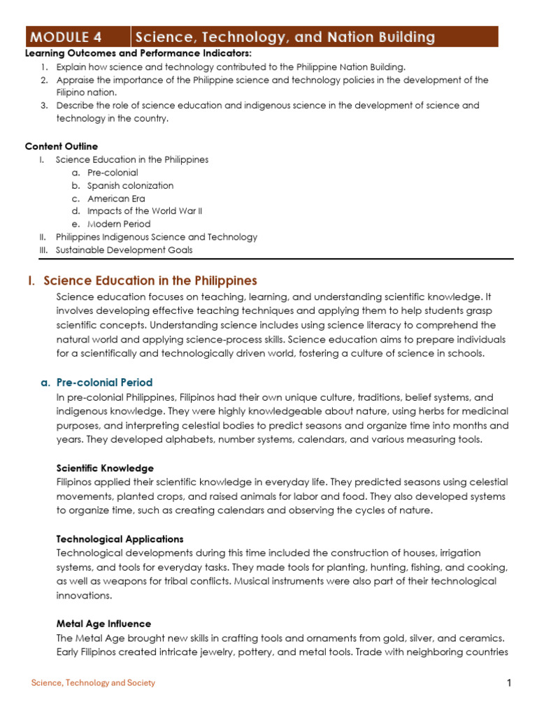 MODULE 4 Science, Technology, and Nation Building | PDF | Science | Philippines
