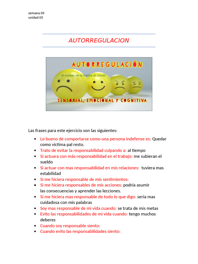 Ejercicio de Autorregulación Personal | PDF