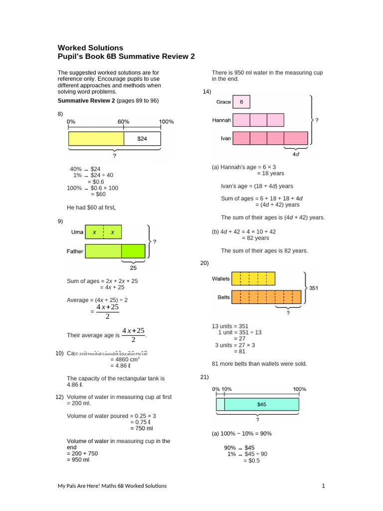 10 MPAH 6B 10 Summative Review 2 Worked Solution Pupil's Book) | PDF | Volume | Speed