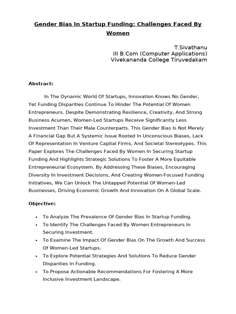 Gender Bias in Startup Funding Challenges | PDF | Startup Company ...