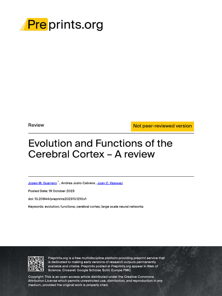 Evolution and Functions of The Cerebral Cortex - A | PDF | Neocortex ...