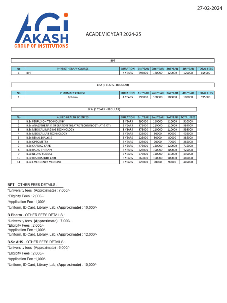 Akash Medical College Fees 2024-25 Prime | PDF