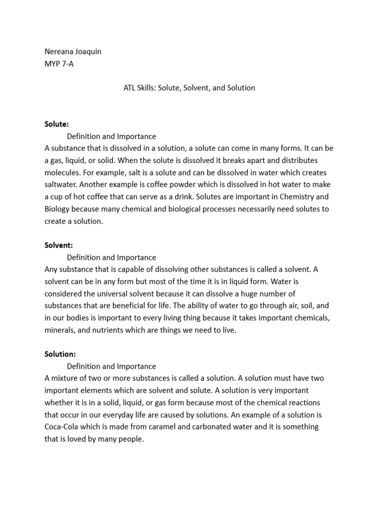 ATL Skills - Solute, Solvent, and Solution | PDF
