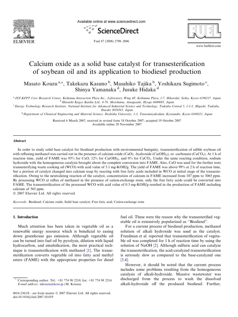 Calcium Oxide As A Solid Base Catalyst F | PDF | Catalysis | Chemical ...