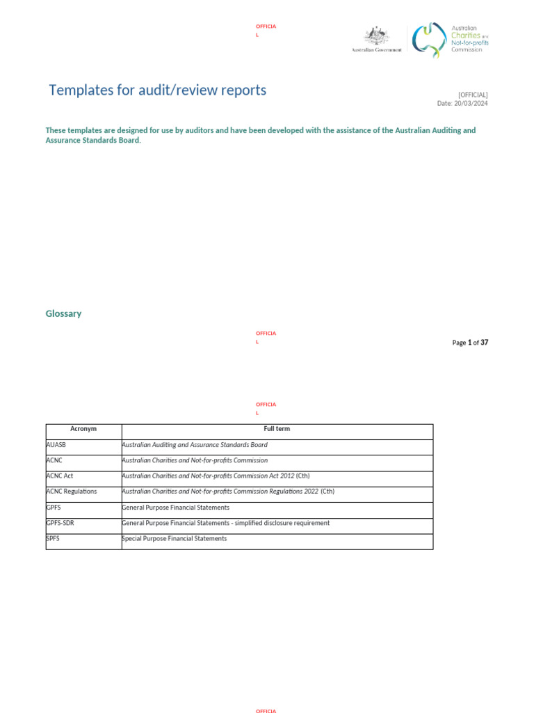 April 2024 ACNC Template - ACNC Review and Audit Report Templates_2 ...
