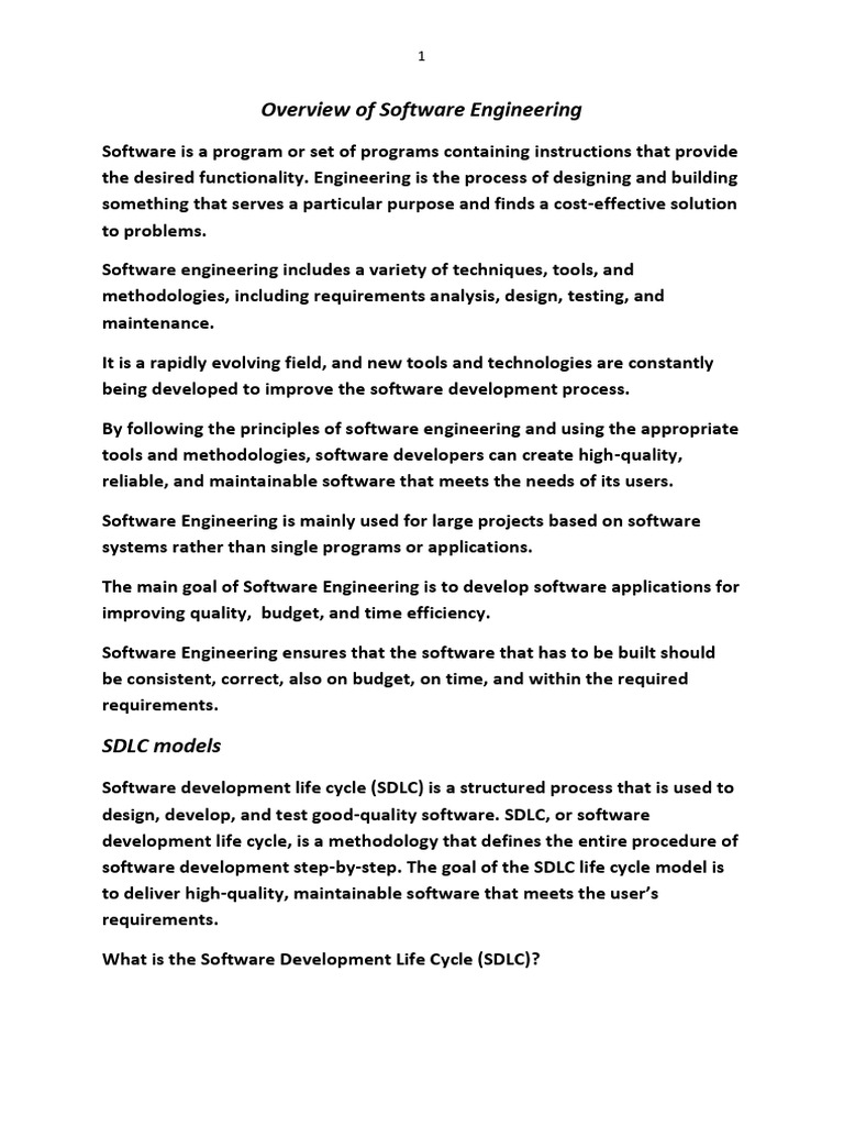 Software Engineering Overview and SDLC | PDF | Scrum (Software Development) | Software ...