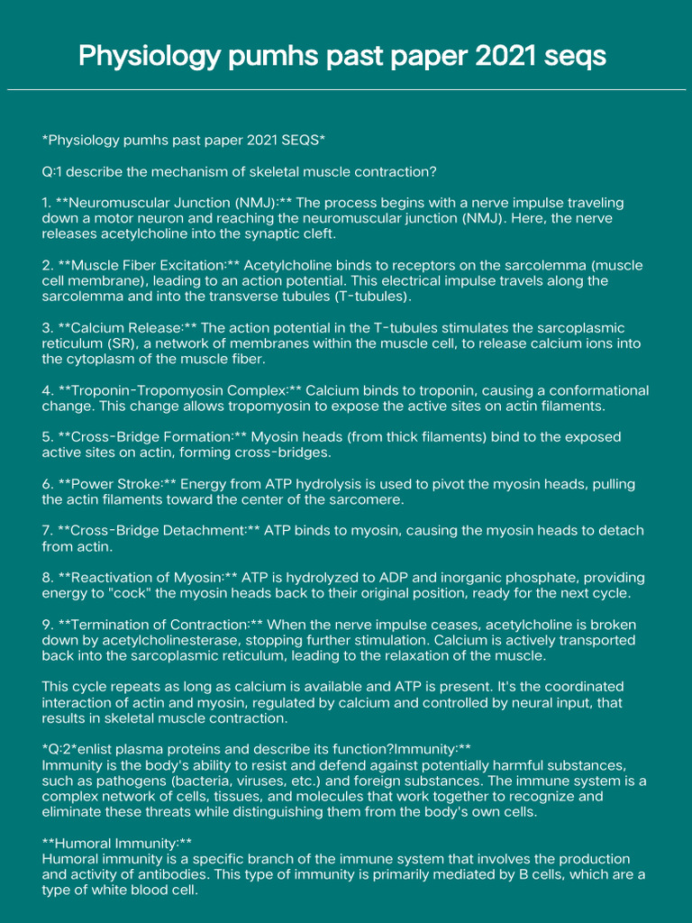 PUMHS Physiology Past SEQS 2021 | PDF | Heart Valve | Ventricle (Heart)