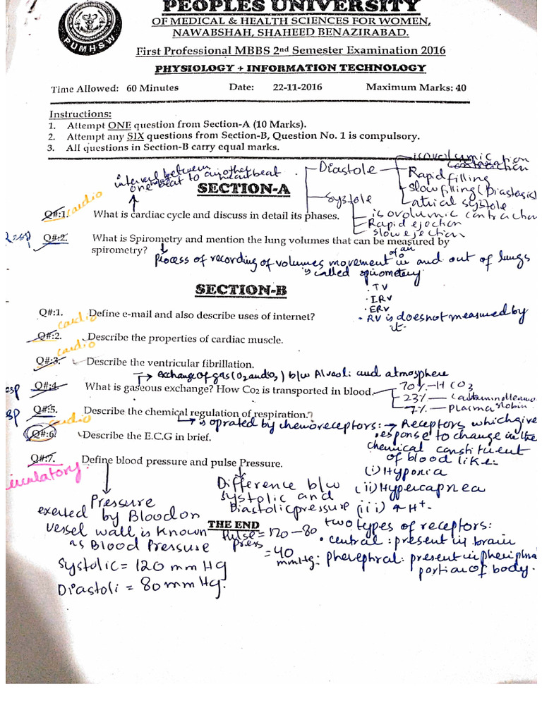 Set 1 Physiology Past Papers | PDF