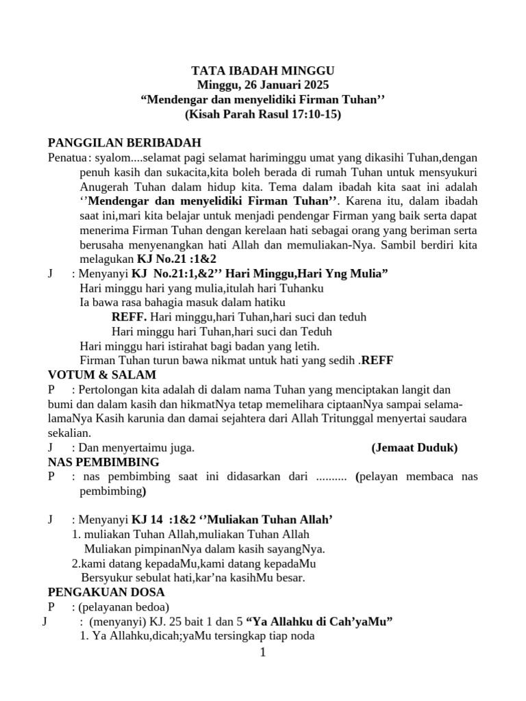 Ibadah Minggu: Mendengar Firman Tuhan | PDF