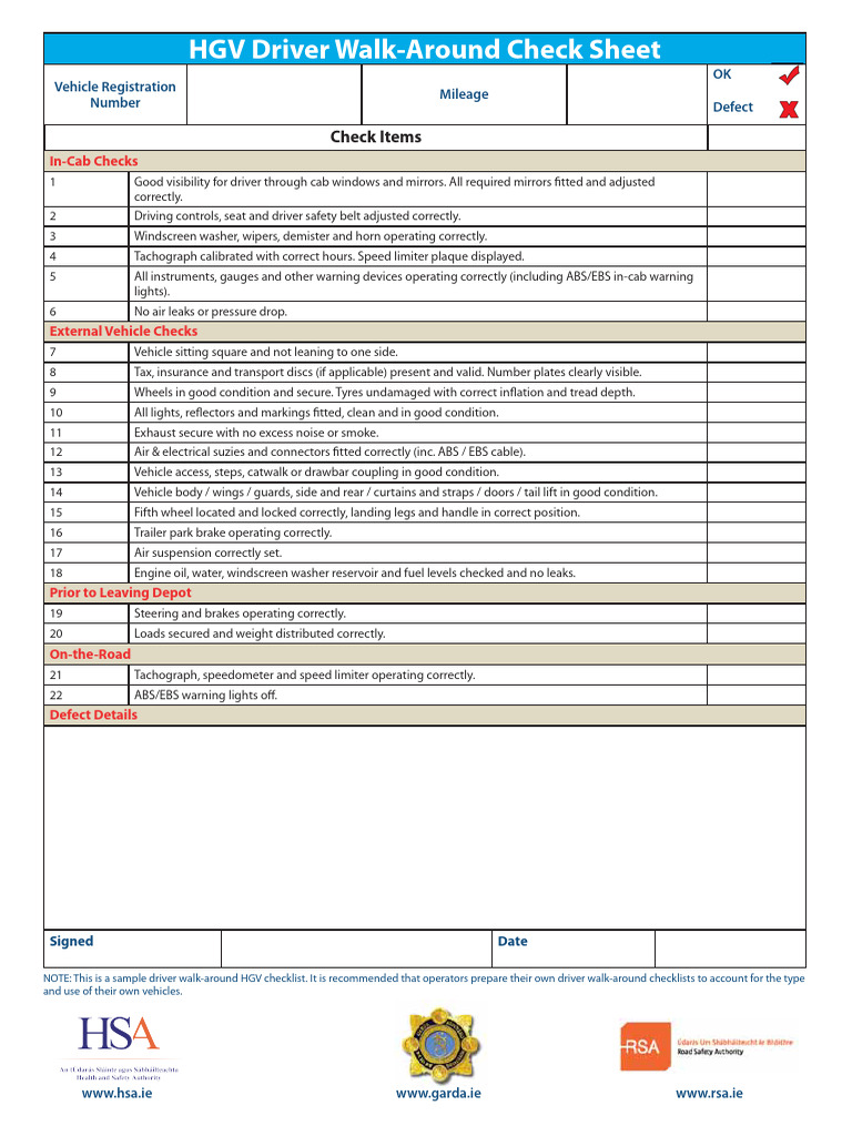 HGV Driver Walk Around Sheet | PDF | Anti Lock Braking System | Vehicles