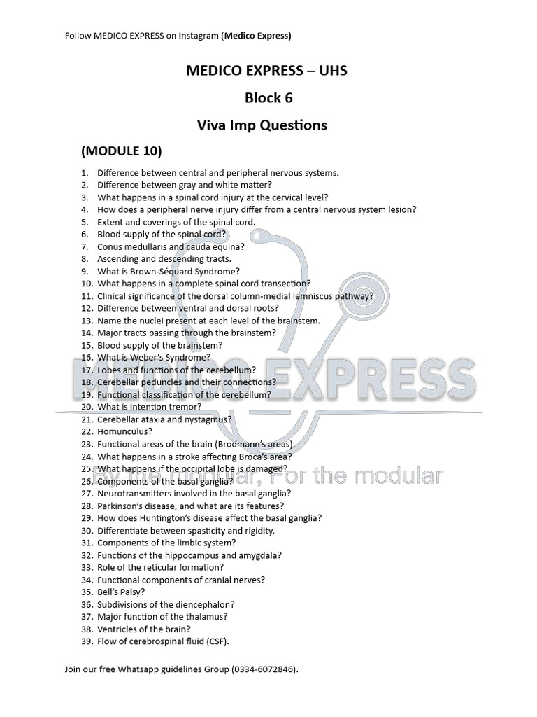 UHS Medical Questions and Guidelines | PDF | Spinal Cord | Brainstem