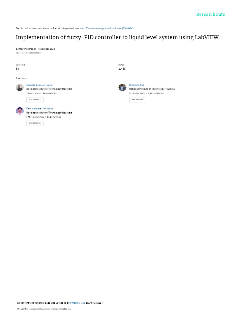 Bài Báo 4 - 2014 - Implementation of Fuzzy-PID Controller To Liquid | PDF | Control Theory ...