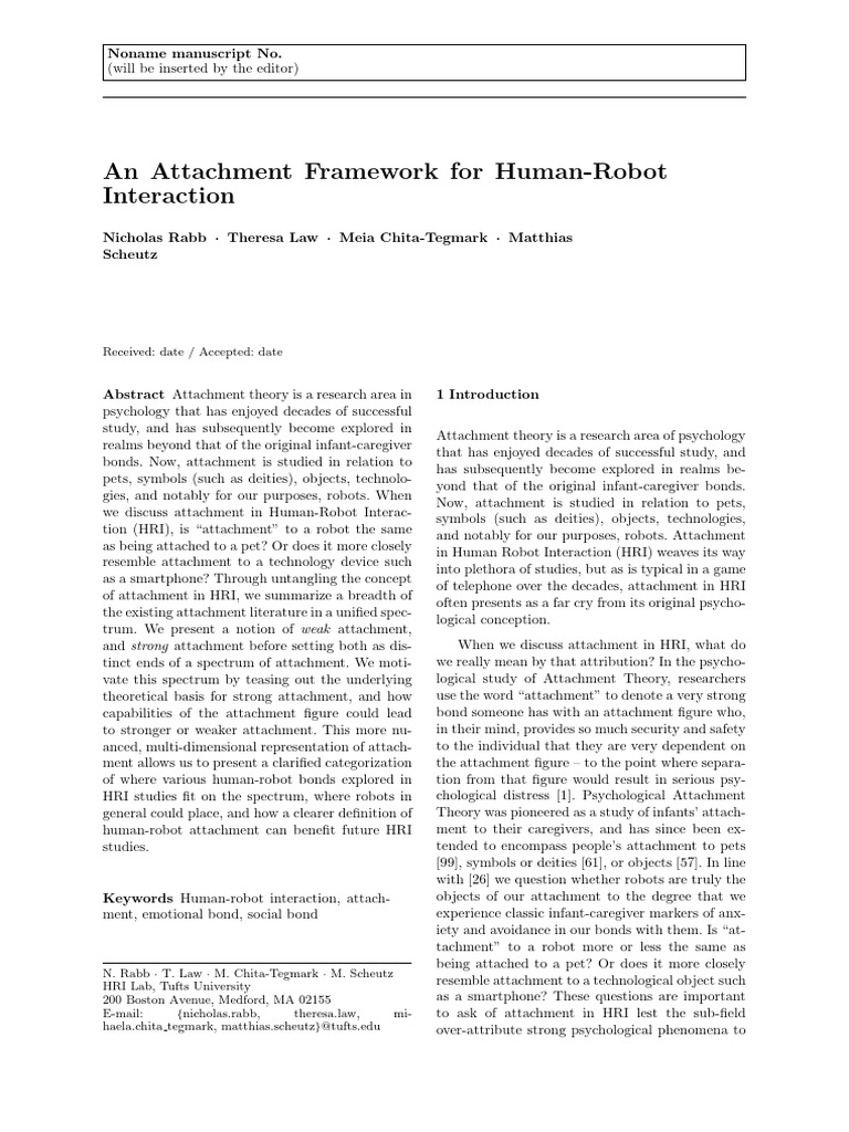 An Attachment Framework For Human-Robot Interaction | PDF | Attachment ...