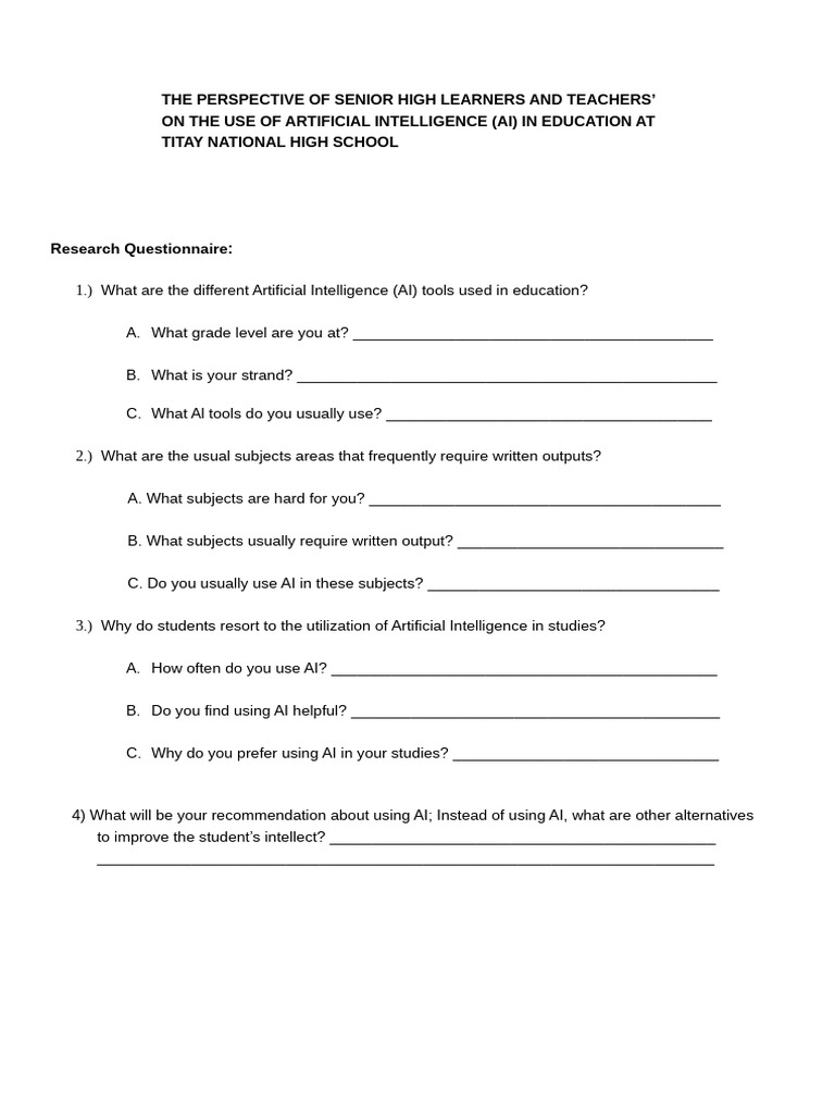 Research Questionnaire For Students | PDF