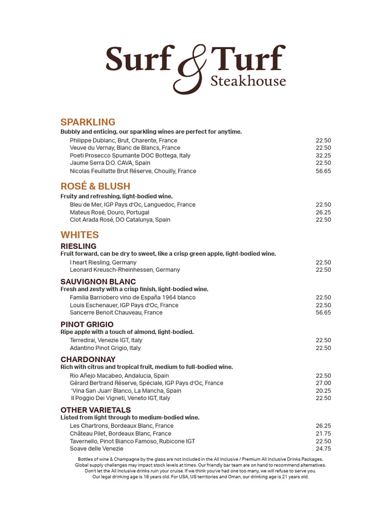 Surf & Turf Steakhouse Wine Menu | PDF | Vitis | Wine