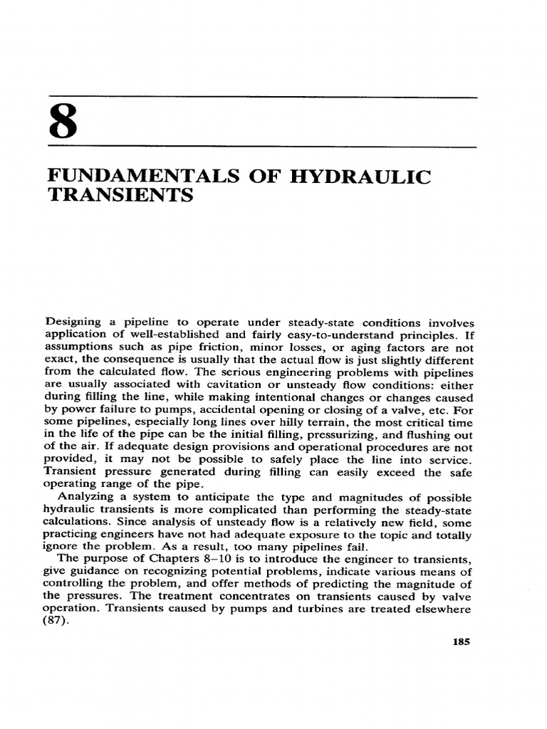 Hydraulics - Ofpipelines-Chp 8 Hydraulic Transients | PDF