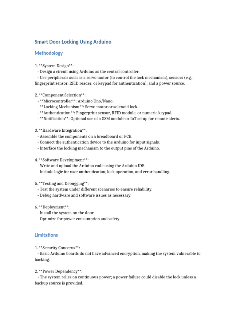 Smart Door Locking Using Arduino | PDF