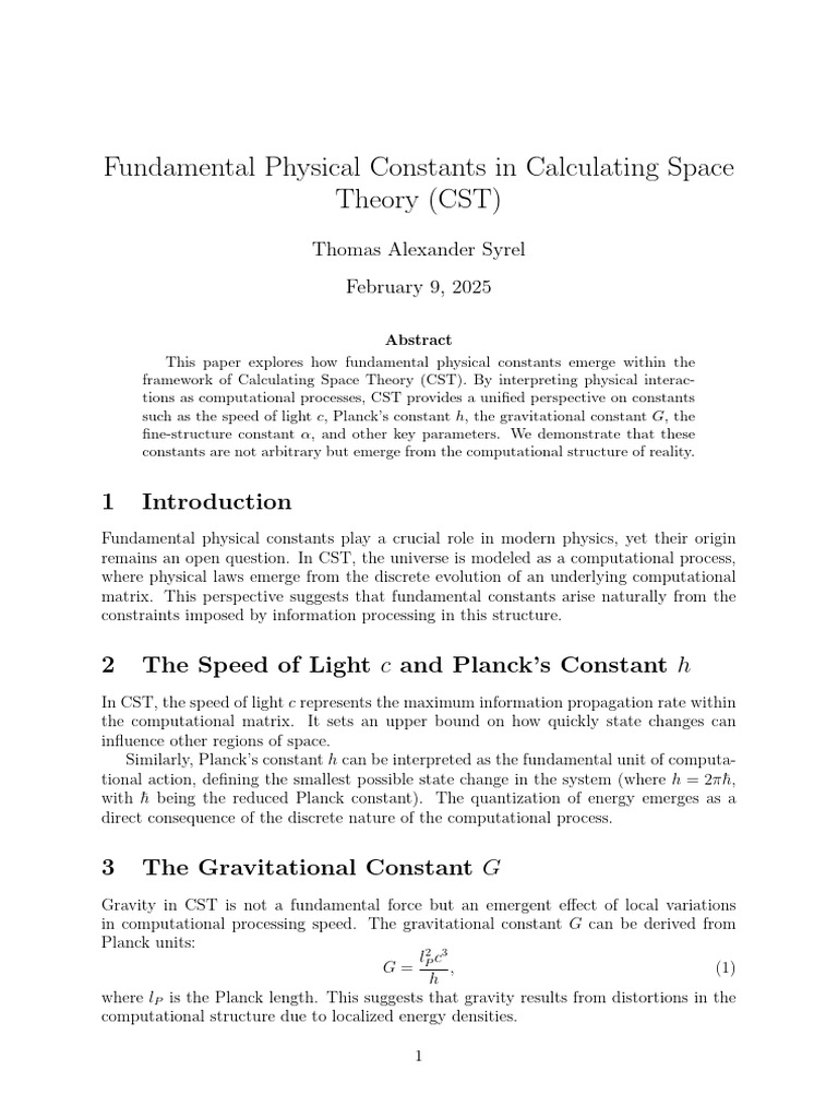 Physical Constants in Calculating Space Theory | PDF | Viscosity | Metrology