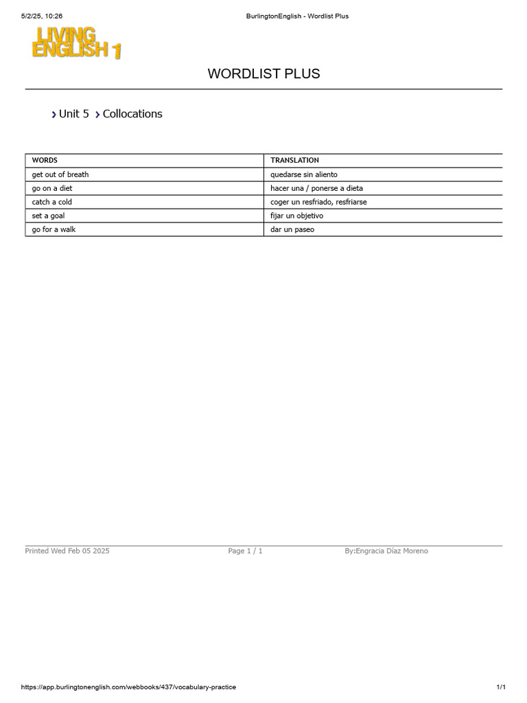 Wordlist Plus: Unit 5 Collocations | PDF