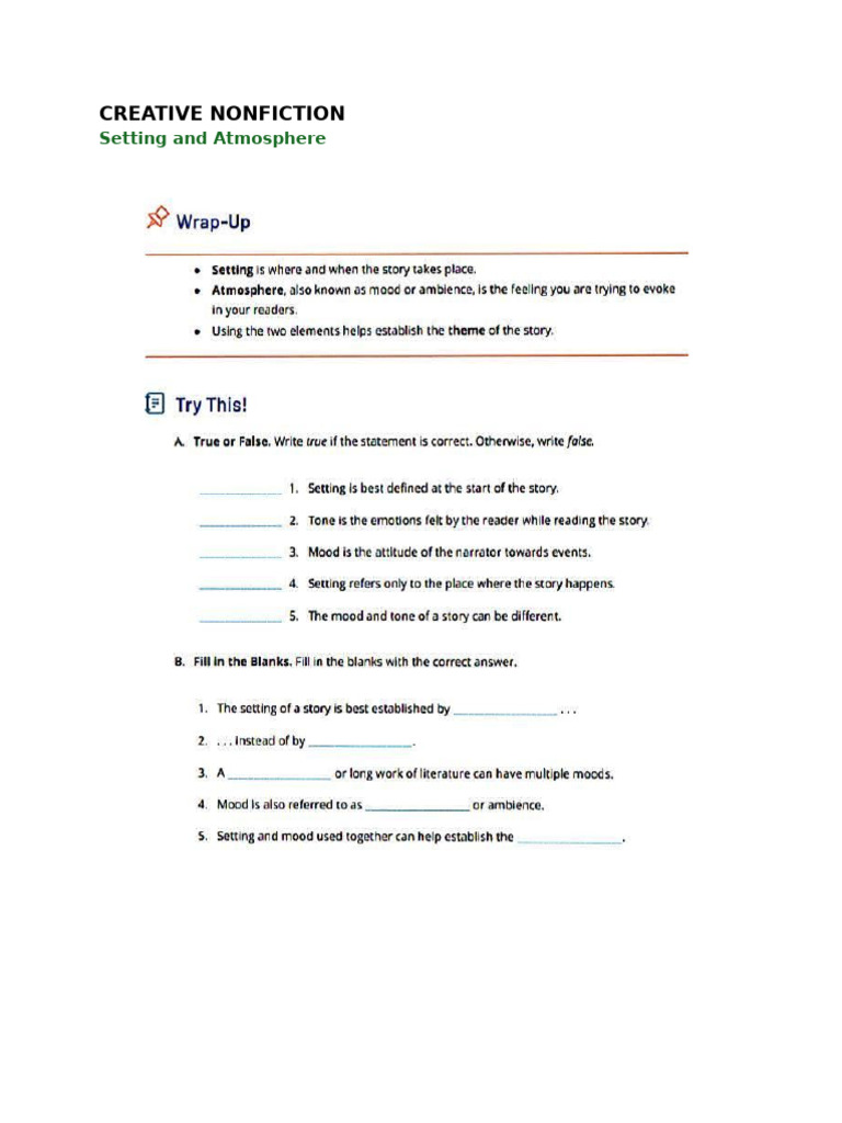 Setting and Atmosphere | PDF