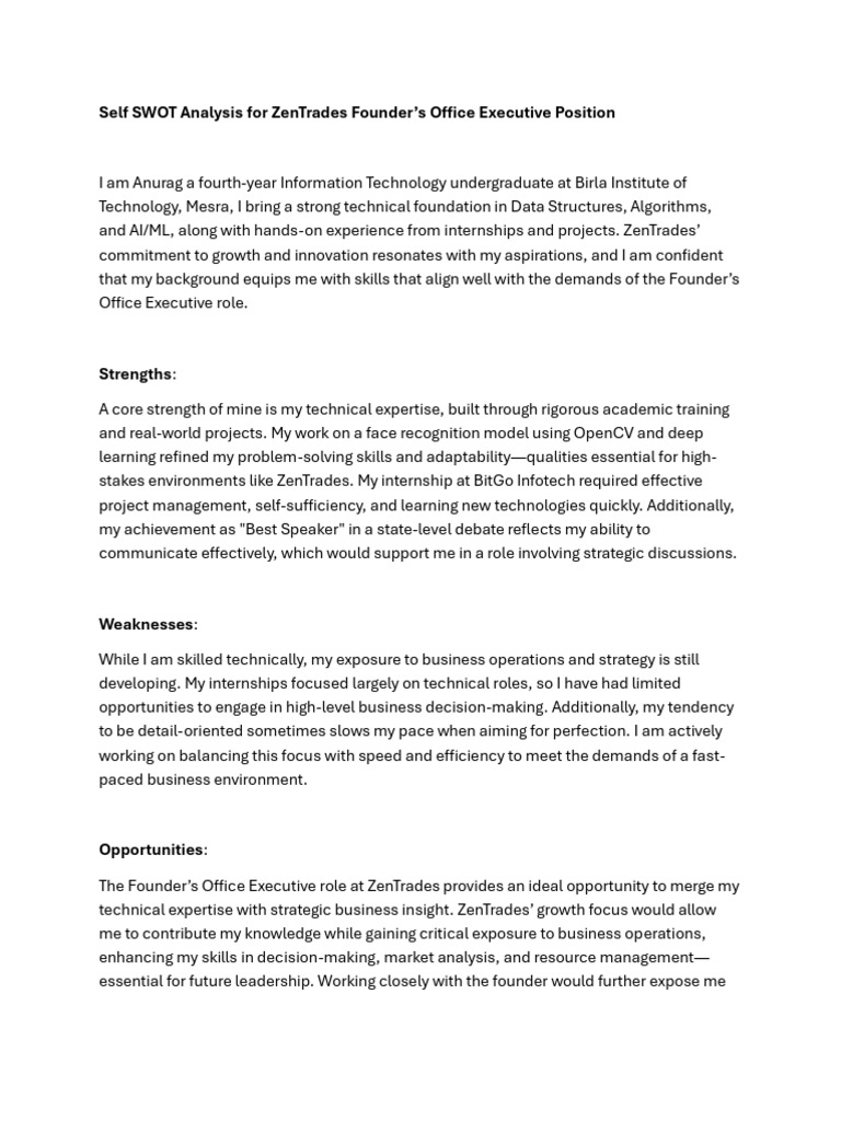 Self-SWOT.AnalysisAnuragGupta | PDF | Negotiation | Business