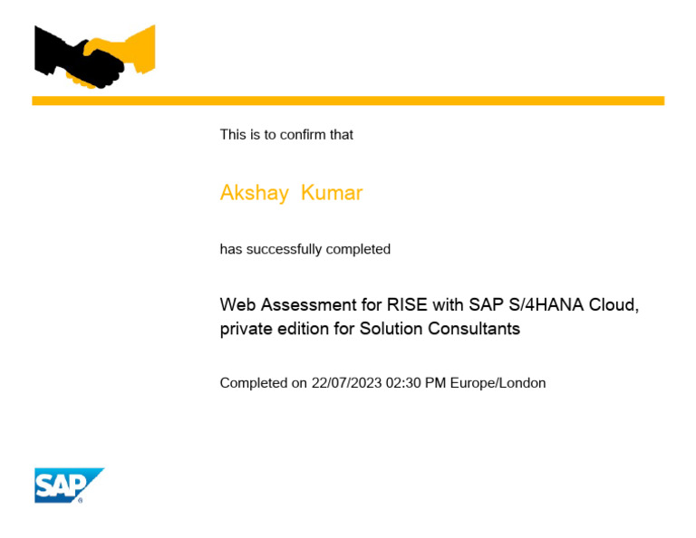 SAP S/4HANA Cloud Completion Certificate | PDF