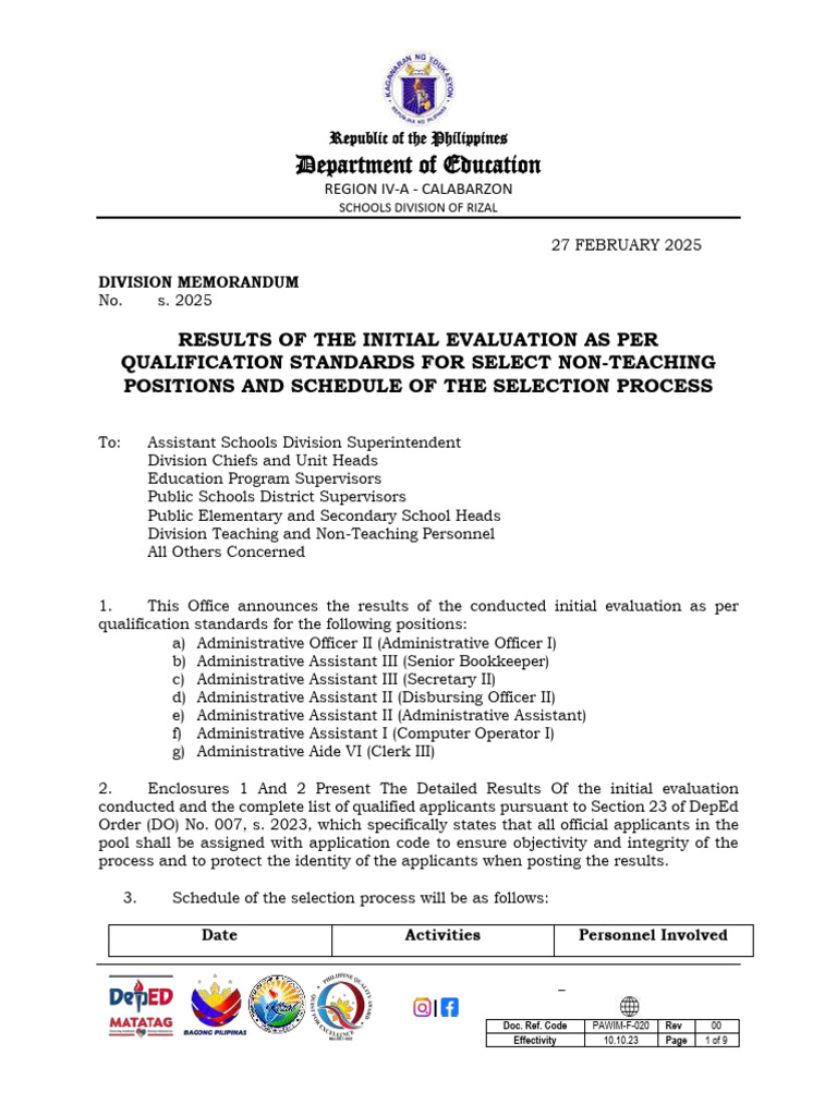DM Results of The Ier As Per QS For Select NTP and The Schedule of The ...