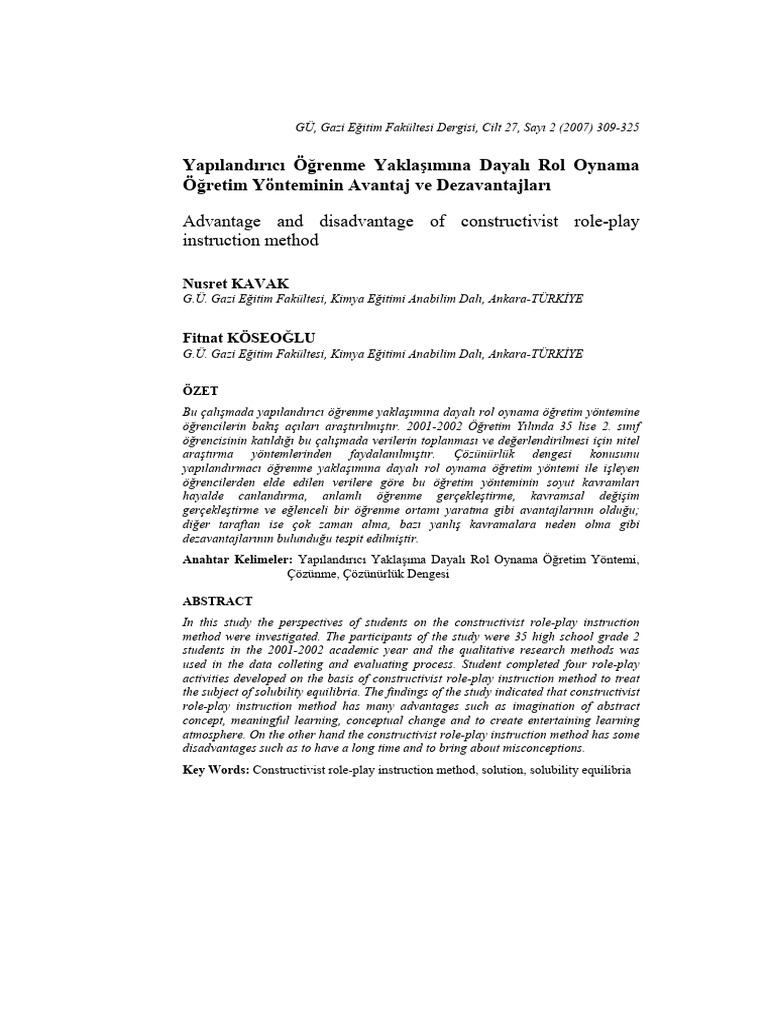 Yap - Land - R - C - Renme Yakla - M - Na Dayal - Rol Oynama - Retim Y - Nteminin Avantaj Ve ...