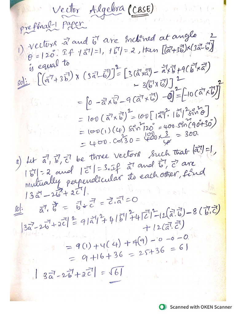 Vector Algebra Cbse Models | PDF