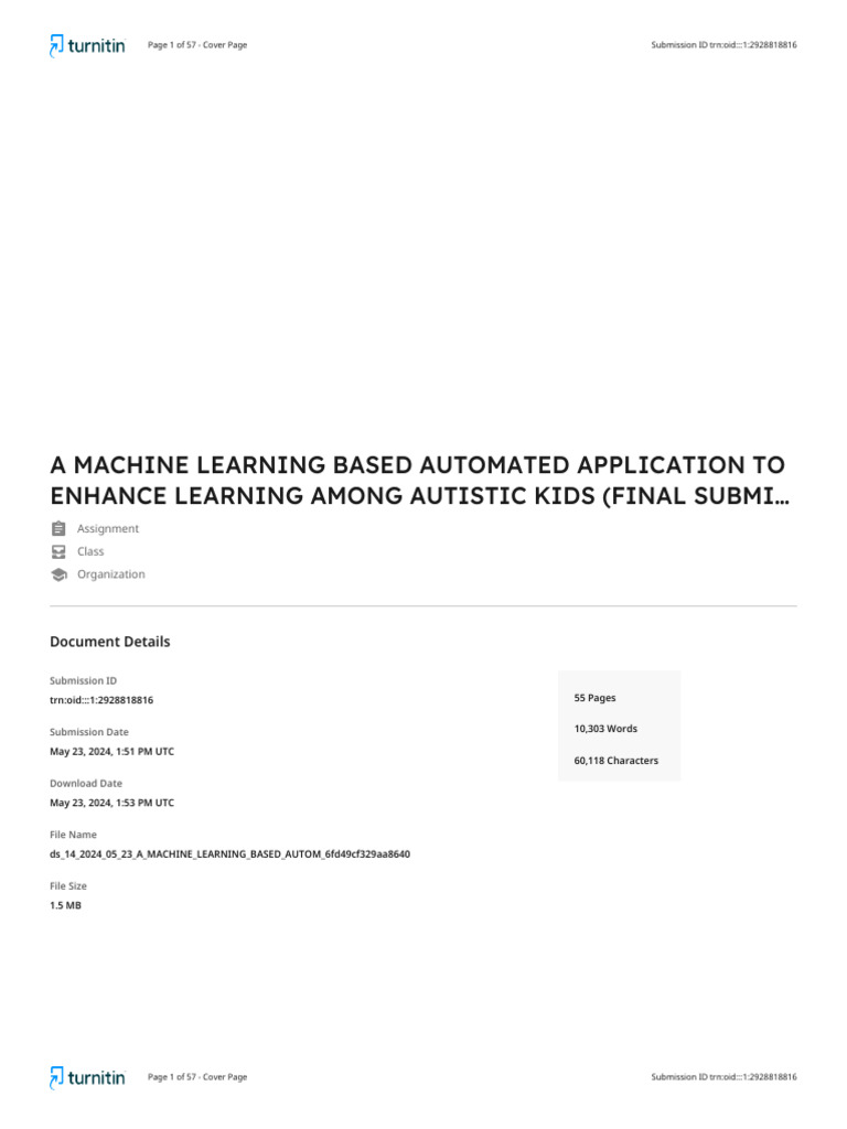 AI-A MACHINE LEARNING BASED AU Fca0fd74e48627b8 | PDF | Autism ...