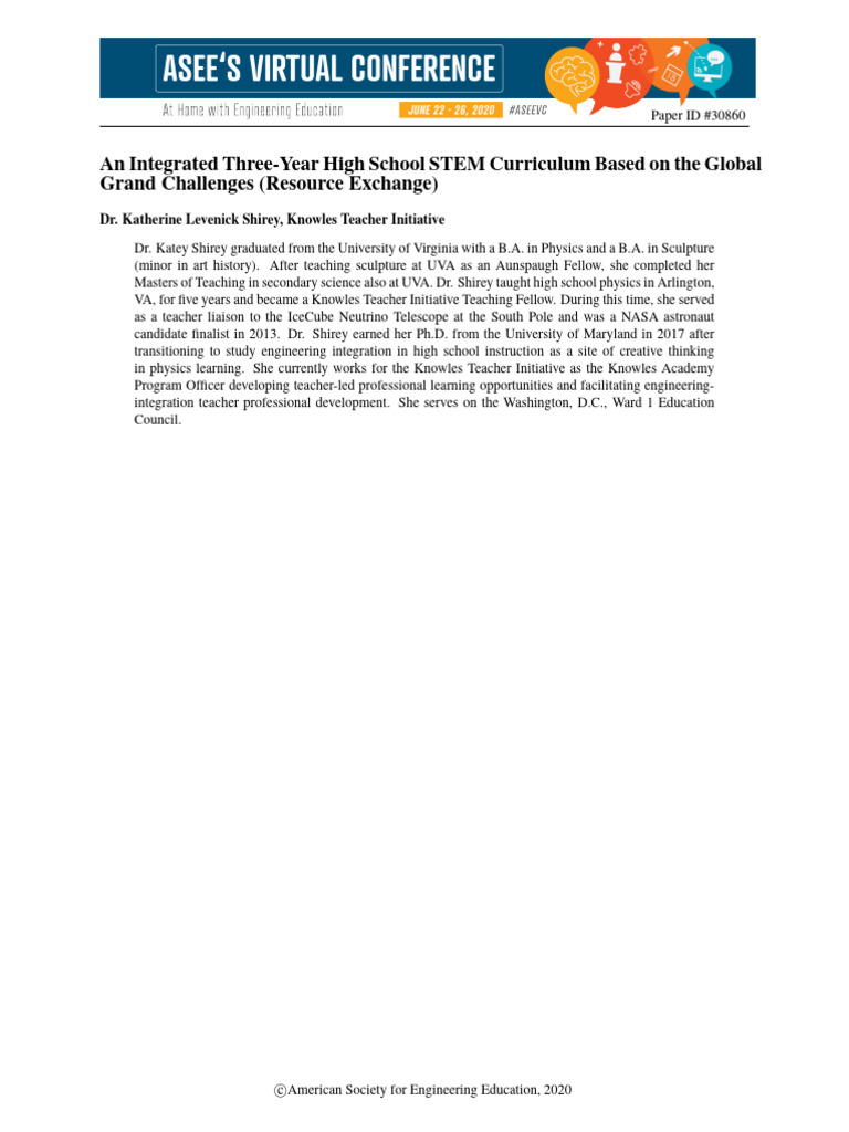 An Integrated Three Year High School Stem Curriculum Based On The ...