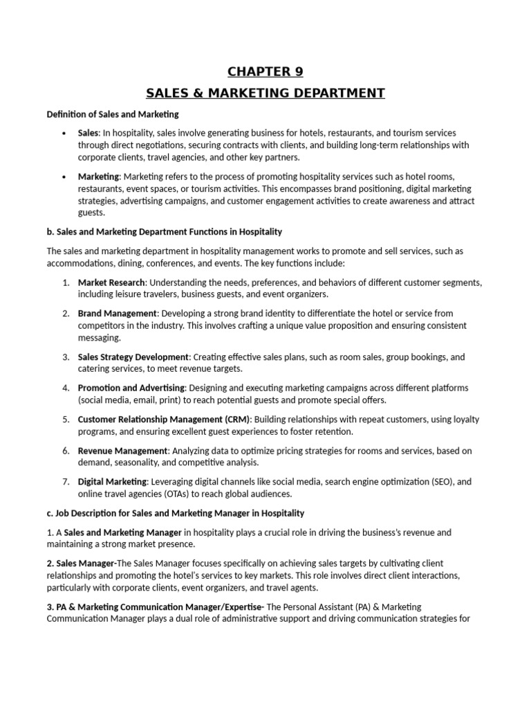 Group 9 Sales and Marketing Department Handouts | PDF | Marketing ...