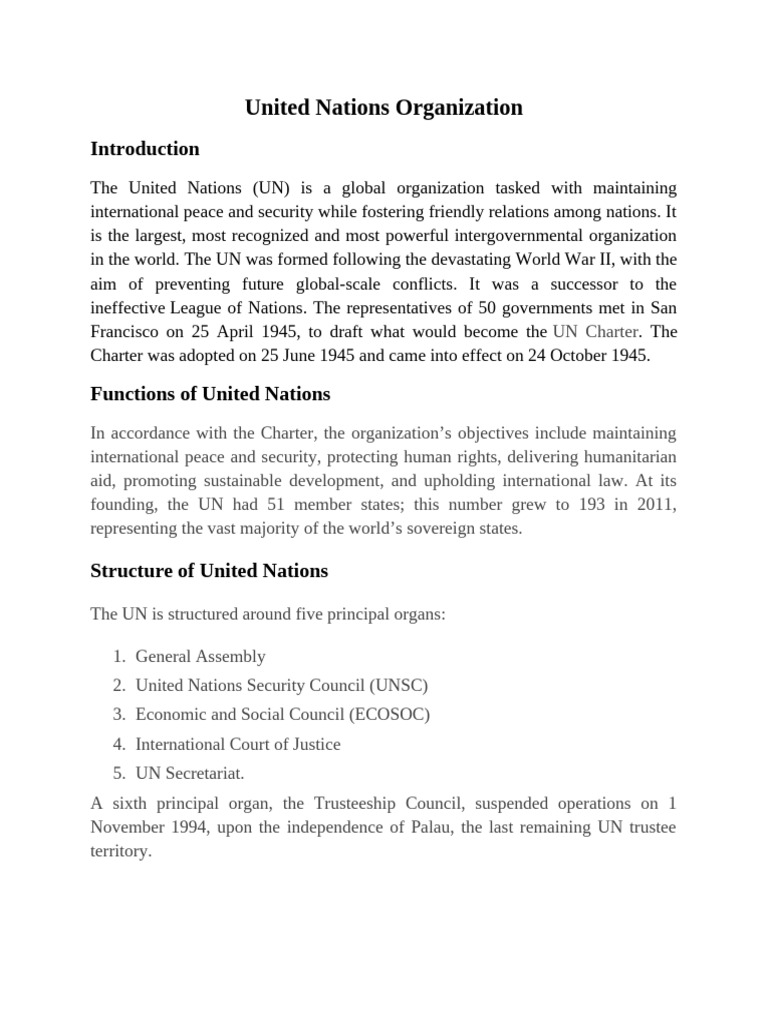 Overview of the United Nations | PDF | United Nations | International ...